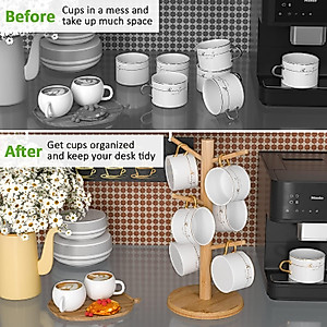 Wisuce Coffee Mug Tree Bamboo Mug Holder Coffee Cup Stand Mug Holders for Countertop Coffee Mug Rack Organizer Stand with 6 Hooks