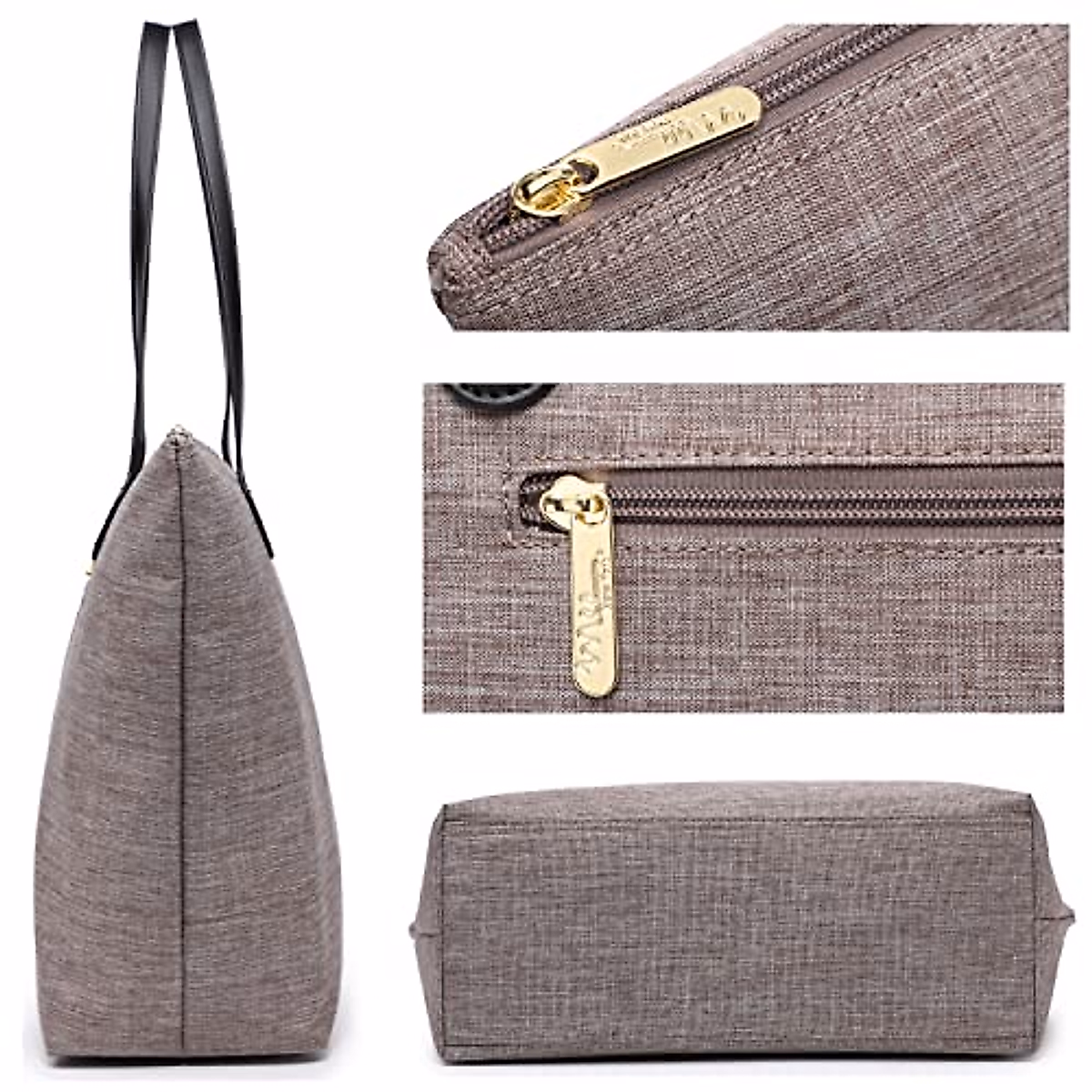 NNEE Water Repellent Light Weight Nylon Polyester Tote Bag Teacher Handbag - Medium, Brown