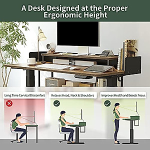 FEZIBO Electric Height Adjustable Standing Desk with Double Shelves, 48 x 24 Inch Home Office Desk with Monitor Stand and Storage, Sit Stand Lift Desk, Rustic Brown