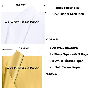 JUNESHE Large Black Gift Bag with Handles &Tissue Paper, 11.8 inch Square Giant Gift Bag, XL Big Gift Bag Large, Superior Extra Large Gift Bags, Birthday, Wedding Gift Bags Large Size