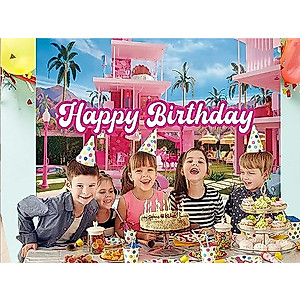 5.9 x 3.6 ft Pink Dream House Theme Birthday Backdrop Hot Pink Girls Birthday Party Decorations Princess Photography Background Movie Theme Banner Supplies