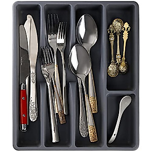 SOUJOY 4 Pack Utensil Organizer Silverware Drawer Organizer, 5 Component Cutlery Storage Tray, Plastic Compact Kitchen Utensil Holder for Spoons Forks Knives, Easily Organize and Store