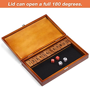 Crobyi Shut The Box Dice Game with 12 Numbers and Lid, Wooden Classic Board Game with 4 Dice, Gift Package & Shut-The-Box Rules, Close The Box Gam for Kids, Adults, Family, Classroom, Home & Pub