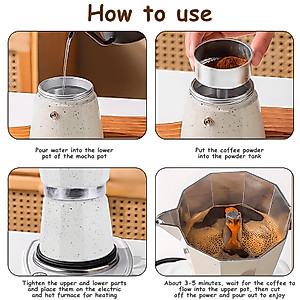 SHANGSKY Espresso Maker Italian Coffee Maker 10oz, Stovetop Coffee Maker Cafetera Italiana Aluminum Mocha Pot with Wooden Handle, Stove Top Espresso Machine (White)