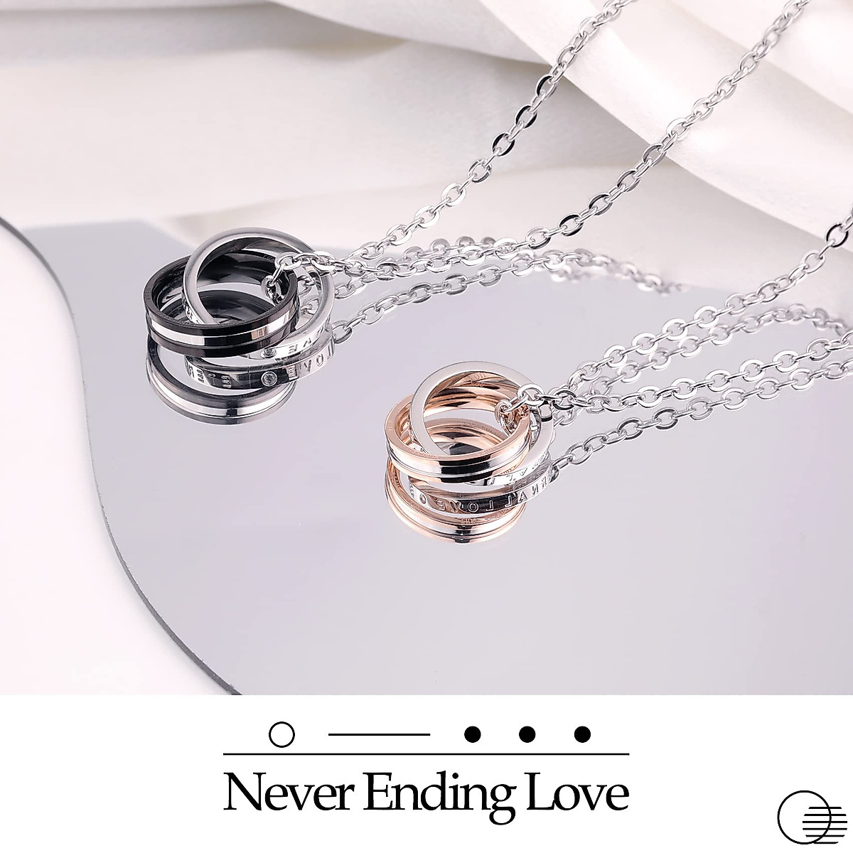 Feraco His Hers Matching Set Necklace For Couples Titanium Stainless Steel Promise Love Pendant Necklaces Gifts for Anniversary & Valentines Day