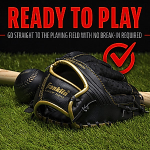 Franklin Sports Kids Baseball Gloves - Meshtek Child's Teeball Glove + Ball Set - Boys + Girls Teeball Mitt Set - Left Hand Throw - 9.5" - Black/Gold