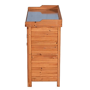 Outdoor Garden Patio Wooden Storage Cabinet Furniture Waterproof Tool Shed with Potting Benches Outdoor Work Station Table (Natural)