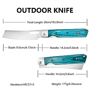 Camping Kitchen Knife Pocket Chef Knife Home Cook Starter 4 inch Sharp 8Cr14Mov Stainless Steel Blade Blue Wood Handle Japanese Style Folding Universal knife for Outdoor Cooking BBQ