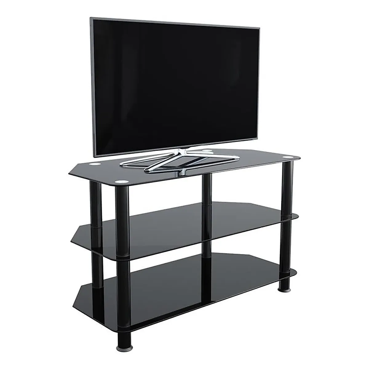 AVF Transitional Steel and Glass TV Stand for up to 42" TVs in Black/Chrome