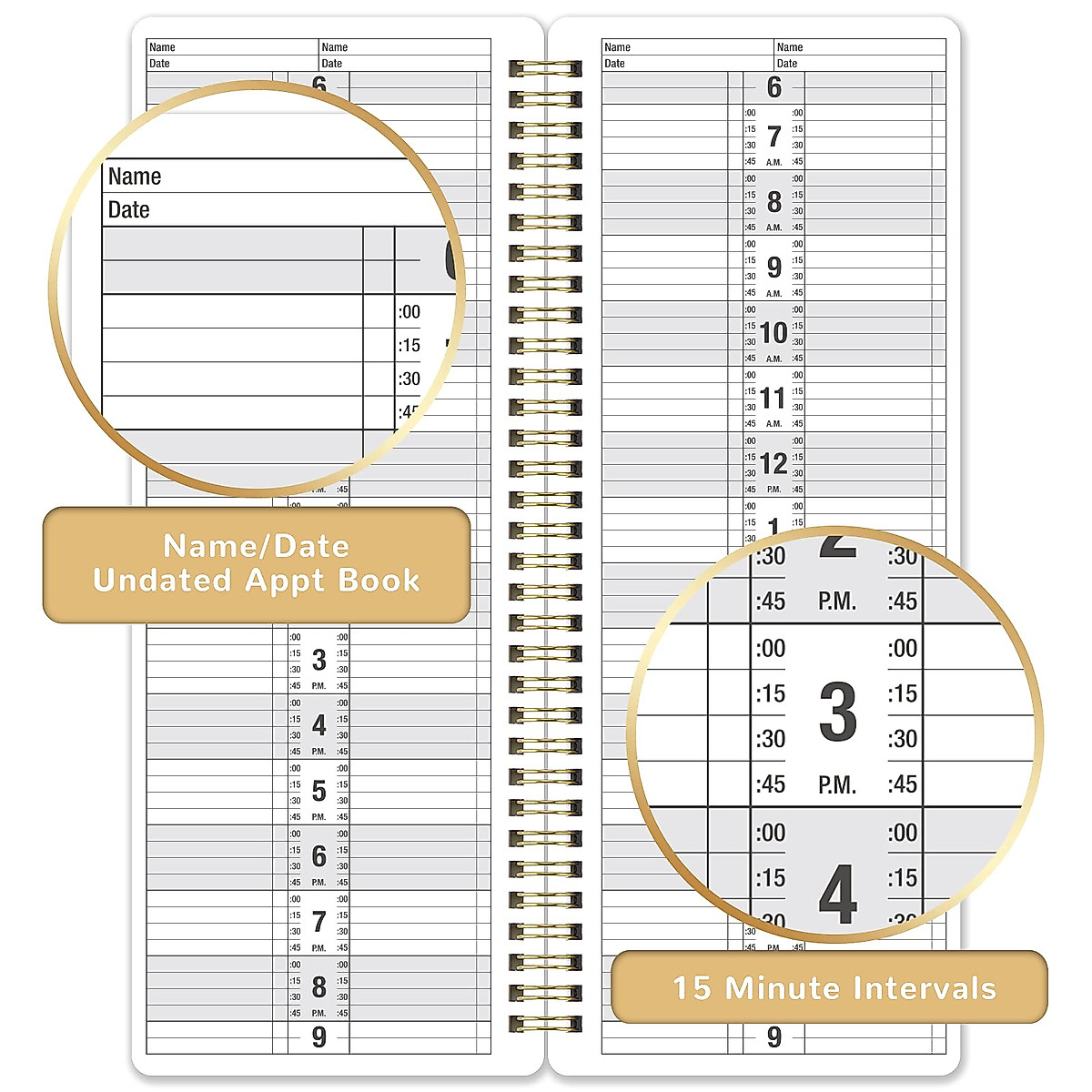 Appointment Book – Undated Salon Appointment Book, 15 Minute Intervals Day Planner, 4.5’’ x 11.5’’ Daily＆Hourly Schedule Book, 2 Column＆200 Pages, Strong Twin-Wire Binding, Hardcover, SPA Organizer