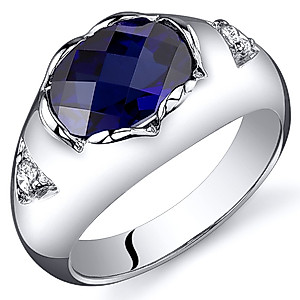 PEORA Created Blue Sapphire Ring for Women in Sterling Silver, Oval Shape, 9x7mm, Statement Solitaire Design, 2.50 Carats total, Comfort Fit, Size 8