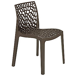 Upon Gruvyer Indoor Outdoor Dining Chairs, from Italy, Stackable, Strong (4 chairs) (Mocha)