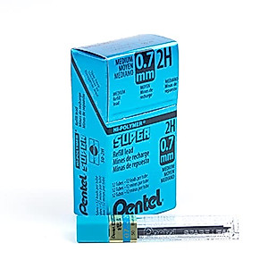 Pentel Super Hi-Polymer Lead Refill, 0.7mm Medium, 2H, 144 Pieces of Lead (50-2H),Gray