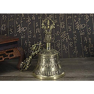 Tibetan Buddhist Meditation Bell and Dorje Set, Made in Nepal-100% Handmade 6.7 inches Dharma Objects Brass Bell for Home Decoration for Meditation, Prayer, Reiki, Clarity, Focus, Healing Dorje Set