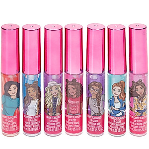 Townley Girl Barbie 7 pcs Kids Lip Gloss Set | Vegan Girls Makeup for Ages 3
