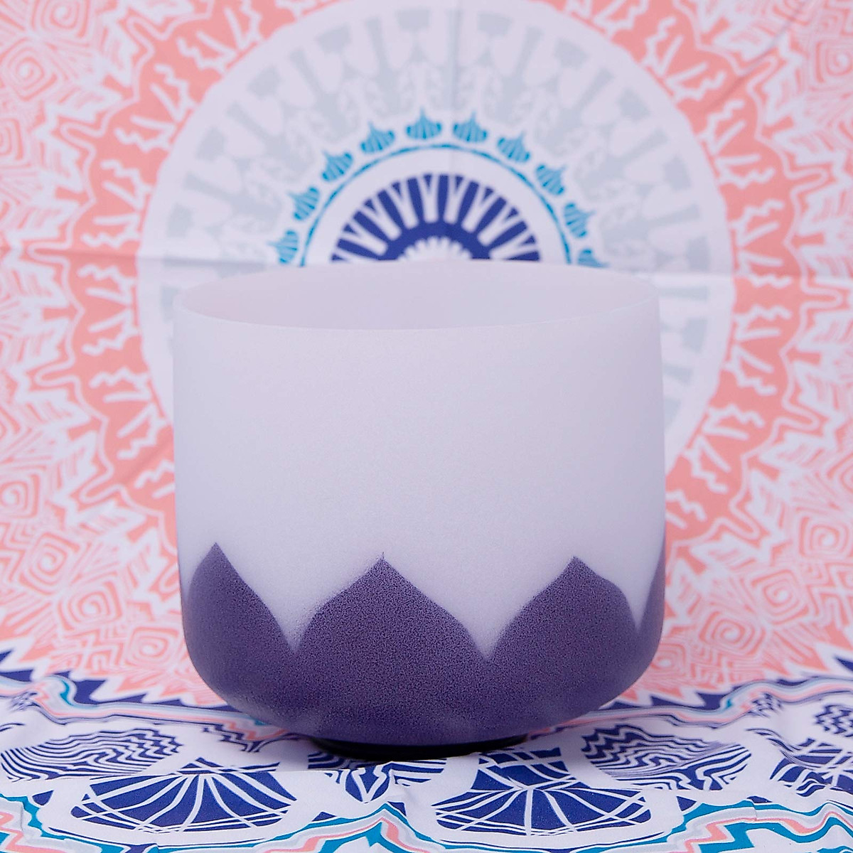 ENERGYSOUND Frosted A Note Third Eye Chakra Quartz Crystal Singing Bowl 8 inch Lotus Design with carrier bag