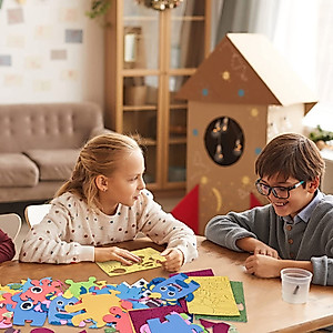 Fennoral 12 Pack Monster Crafts for Kids Monster Craft Kit Make Your Own Monster Foam Stickers Ornament DIY Arts and Crafts for Kids Girls Boys Halloween Party Favor Supplies Birthday Gifts