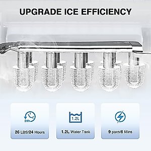 R.W.FLAME Ice Makers Countertop，Ice Maker 6 Minutes 9 Ice Cubes 24 Hours 26 lbs Self-Cleaning Portable Ice Maker with Handle and Ice Scoop, Ice Maker for Home/Office/RV/Party（Black）