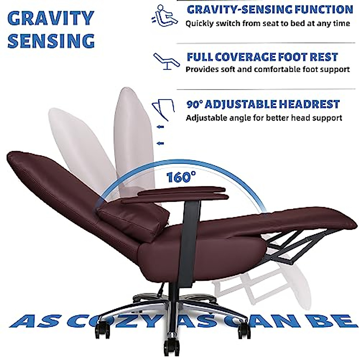 FIBO Gravity-Sensing Executive Home Ergonomic Office Chair Reclining Office Chair with Foot Rest & Headrest, High-Back PU Leather Computer Desk Chairs with Back & Lumbar Support Task Chair, Red
