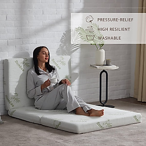 SINWEEK Memory Foam Folding Mattress Twin with Storage Bag, 4 Inch Foldable Mattress Trifold Mattress Topper, CertiPUR-US Certified Floor Mattress Guest Bed with Cooling Cover &Waterproof Lining