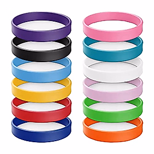 12 Wholesale Rubber Bracelets Silicone Bracelets Solid Color Silicone Wristbands Colored Rubber Stretch Bracelets Silicone Bracelets for Women Men Teen Gifts (12 Color Mixed)
