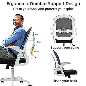Sytas Office Chair Ergonomic Desk Chair, Rolling Swivel Mesh Computer Task Chair with Flip-up Arms Lumbar Support and Height Adjustable, White