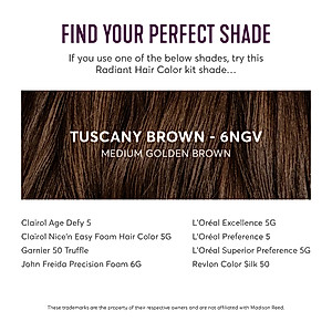 Madison Reed Radiant Hair Color Kit, Medium Golden Brown for 100% Gray Coverage, Ammonia-Free, 6NGV Tuscany Brown, Permanent Hair Dye, Pack of 1