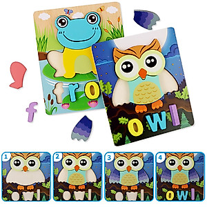 Toddler Puzzles, Wooden Toddler Puzzles Ages 1-3, Montessori Toys for 2-4 Year Old Boys Girls, 4 Pack Animal Shape Preschool Montessori Toys for Boys and Girls