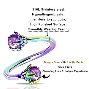 OUFER Twist Helix Earring 316L Stainless Steel Dragon Claw with Opalite Center 16G Twist Lip Labret Cartilage Upper Lobe Piercing Jewelry