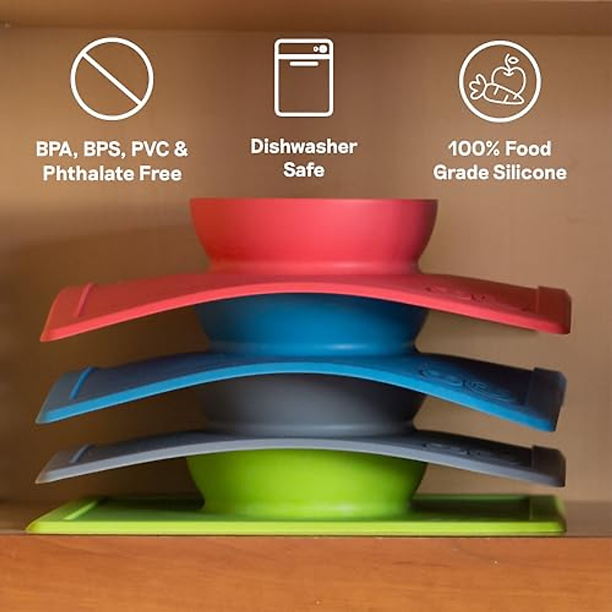 ezpz Happy Bowl - 24 Months + (Blue) - 100% Silicone Suction Bowl with Built-in Placemat – Dishwasher Safe