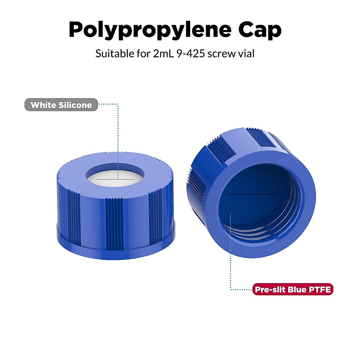 Membrane Solutions Autosampler Vials, 2ml HPLC Vials, 9-425 Lab Clear Vials with Write-on Spot and Graduations, 9mm Blue ABS Screw Caps & Septa for GC Sample Vials, 100 Pcs