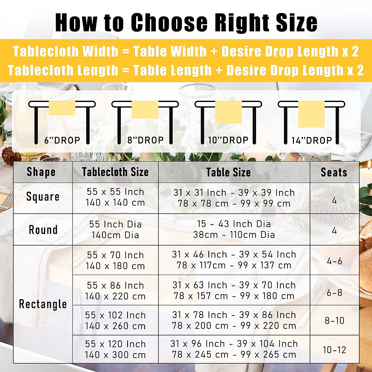 TEWENE Tablecloth, Rectangle Table Cloth Linen Wrinkle Free Anti-Fading Tablecloths Washable Dust-Proof Table Cover for Kitchen Dinning Party (Rectangle/Oblong, 55''x70'',4-6 Seats, Gray)