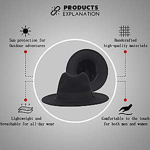 Ruphedy Wool Fedora Hats for Men Women Wide Brim Felt Panama Hat (B5030-Black-L)