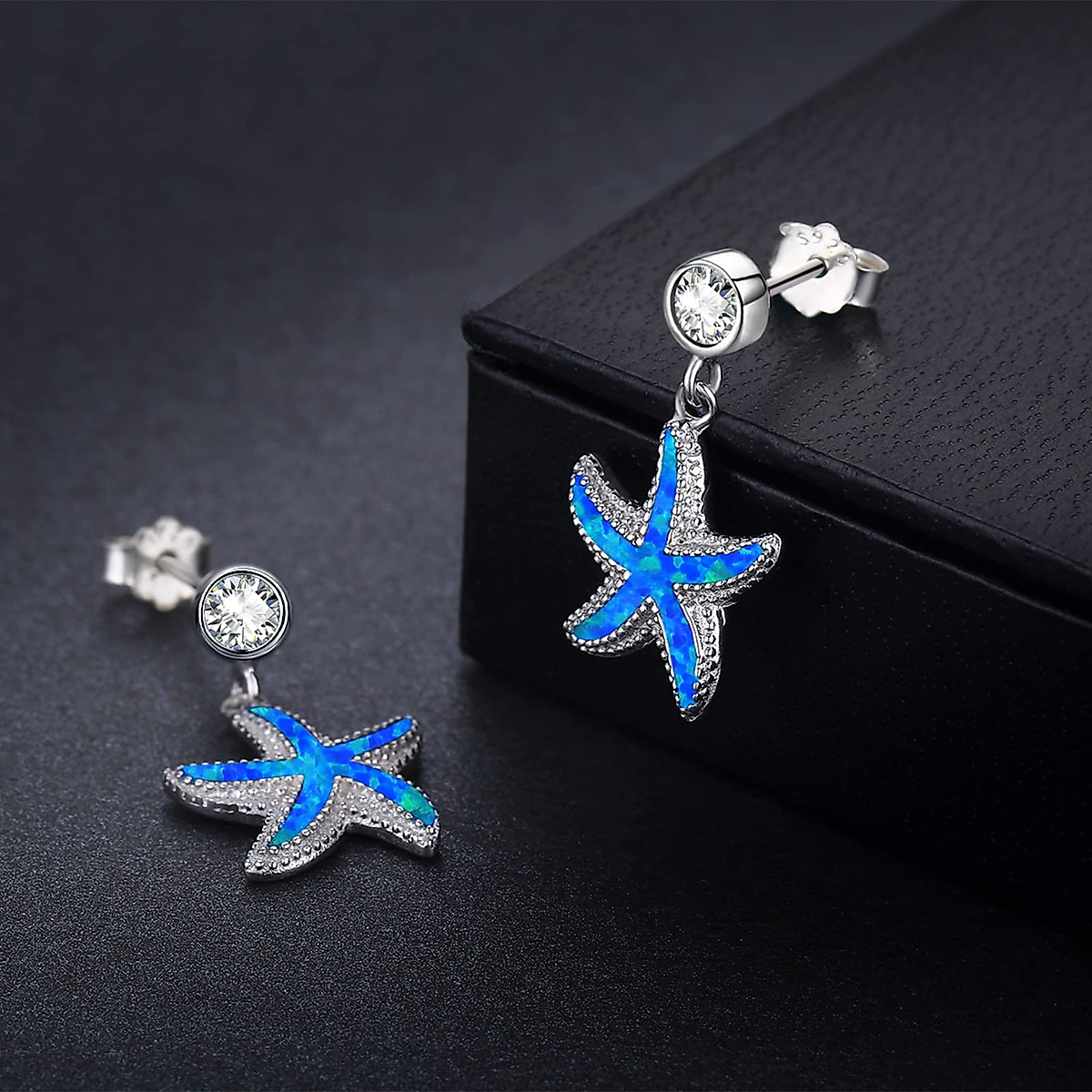 Starfish Drop Studs Earrings, 925 Sterling Silver Hypoallergenic Earring for Sensitive Ears Starfish Nautical Sea Beach Ocean Jewelry Mother Day for Women Wife
