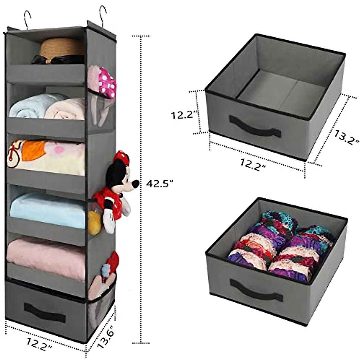 Licode 66LBS-Capacity Hanging Closet Organizer, Collapsible Hanging Closet Shelves, Hanging Purse Handbag Organizer for Closet & RV,42.5" H X 12.2" W X 13.6" D, 1-Pack A Grey