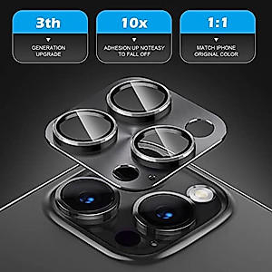 Hlija 2 Pack Rear Back Camera Lens Protector Tempered Glass for iPhone 14 Pro/ 14 Pro Max -3D Full Coverage Metal Ring Cover Case-Original Black