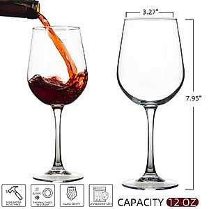 HAKEEMI Fully Tempered Wine Glasses set of 12, 12 oz Durable Red Wine Glasses for Wedding, Party, Dishwasher Safe