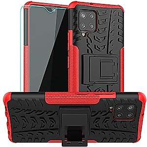 for Galaxy A42 5G Phone Case with HD Screen Protector, Dual Layer [16 FT Military Grade Drop Protection] Magnetic Ring Holder Kickstand Protective Phone Case for Samsung Galaxy A42 5G (Red)