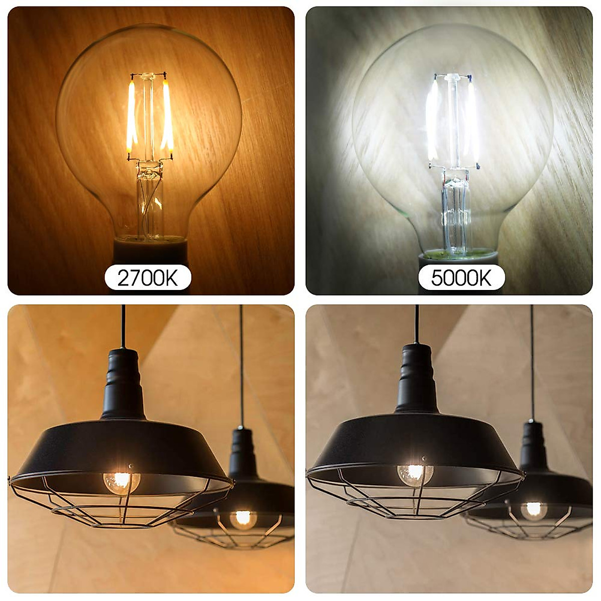 Energetic 12-Pack LED Globe G25 Dimmable Edison Light Bulb, 40 Watt Equivalent, 5000K,350LM, E26 Medium Screw Base, Christmas Light, G80 LED Edison Light Bulb, UL Listed…