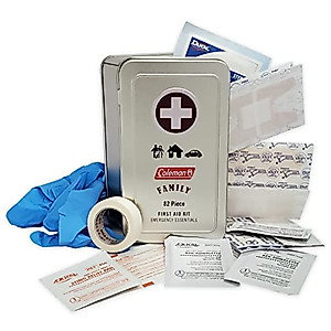 Family First Aid Kit by Coleman | 82 Piece First Aid Tin Kit | Small First Aid Kit for Car | Travel First Aid Kit | Sports First Aid Kit | Metal First Aid Kit for Camping, Hiking, or a Sports Bag
