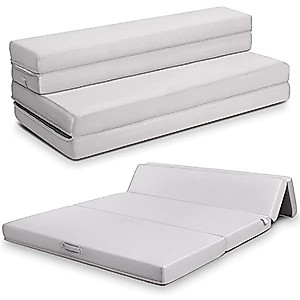 KOMFOTT 4- Inch Tri Folding Mattress Full XL Size, Foam Mattress with Removable & Washable Cover, Foldable Guest Sofa Bed Sleeper, Gray