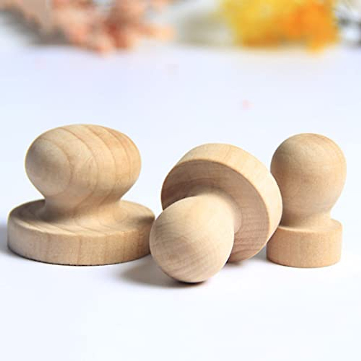 TEHAUX 5pcs Stamp Handle Closet Dresser Nails Tools Doll Furniture Nail Stamper Round Furniture knobs Wood Door knob Wooden Seal DIY Stamp Dedicated Clay Wax Model die Child Crafts Bamboo