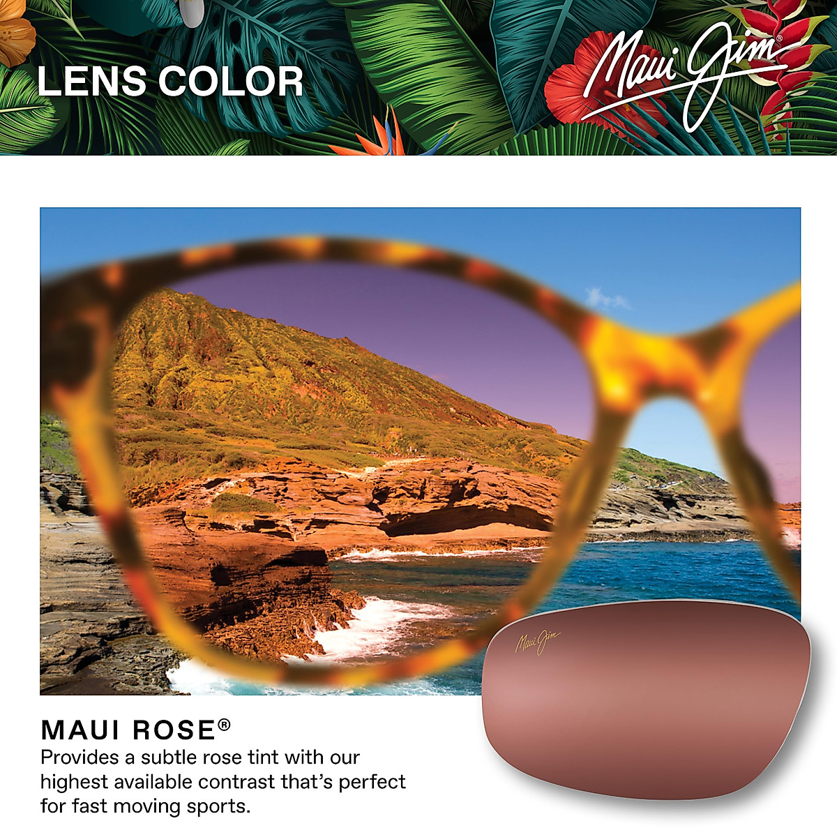 Maui Jim Women's Orchid Polarized Fashion Sunglasses, Tortoise w/ Raspberry/Maui Rose®, Medium