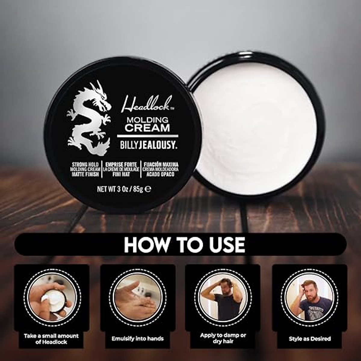 Billy Jealousy Headlock Hair Molding Cream, Hair Styling Cream for Men with Strong All-Day Hold, Natural Matte Finish Hair Cream for All Lengths, 3 Ounce