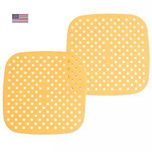 Air Fryer Silicone Liners, Non-Stick, Easy Clean, Reusable Air Fryer Liner Mats Accessories 8.5” SQUARE (2-Pack) “FUZZY PEACH” Fits most air fryer models