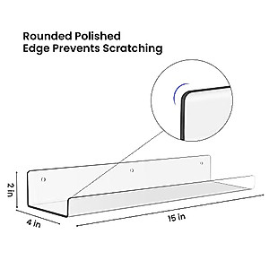upsimples 10 Pack Clear Acrylic Shelves for Wall Storage, 15" Acrylic Floating Shelves Wall Mounted, Kids Bookshelf
