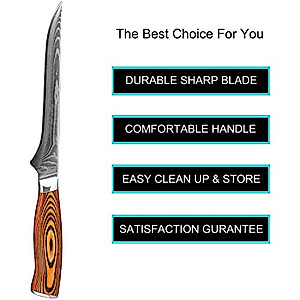 XT XITUO 6- inch Boning Knife with Fillet-Flexible Curved-Blade, Japanese VG10 Damascus Steel Perfect Fish Fillet knife, Razor Sharp Edge, Corrosion Resistant