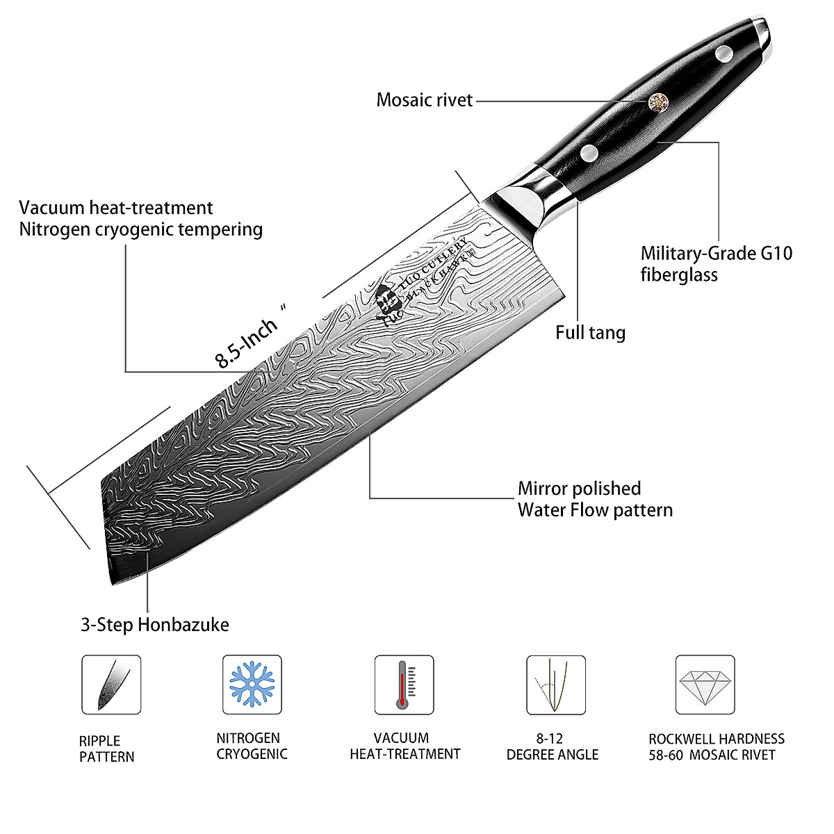 TUO Kiritsuke Chef Knife - Vegetable Cleaver Kitchen Knife 8.5-inch High Carbon Stainless Steel - Japanese Knives with G10 Full Tang Handle - Black Hawk-S Knives Including Gift Box