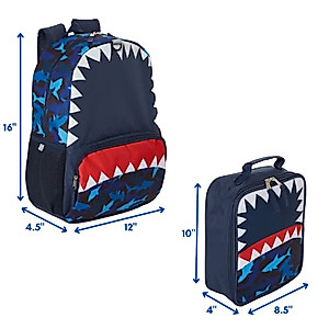 RALME 16 Inch Shark Backpack with Lunch Box Set for Boys or Girls, Value Bundle, Blue