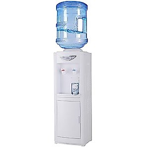 Hot & Cold Water Dispenser，Water Cooler Dispenser 5 Gallon Top-Loading Water Coolers with Child Safety Lock Removable Drip Tray & Storage Cabinet for Home Office (White)